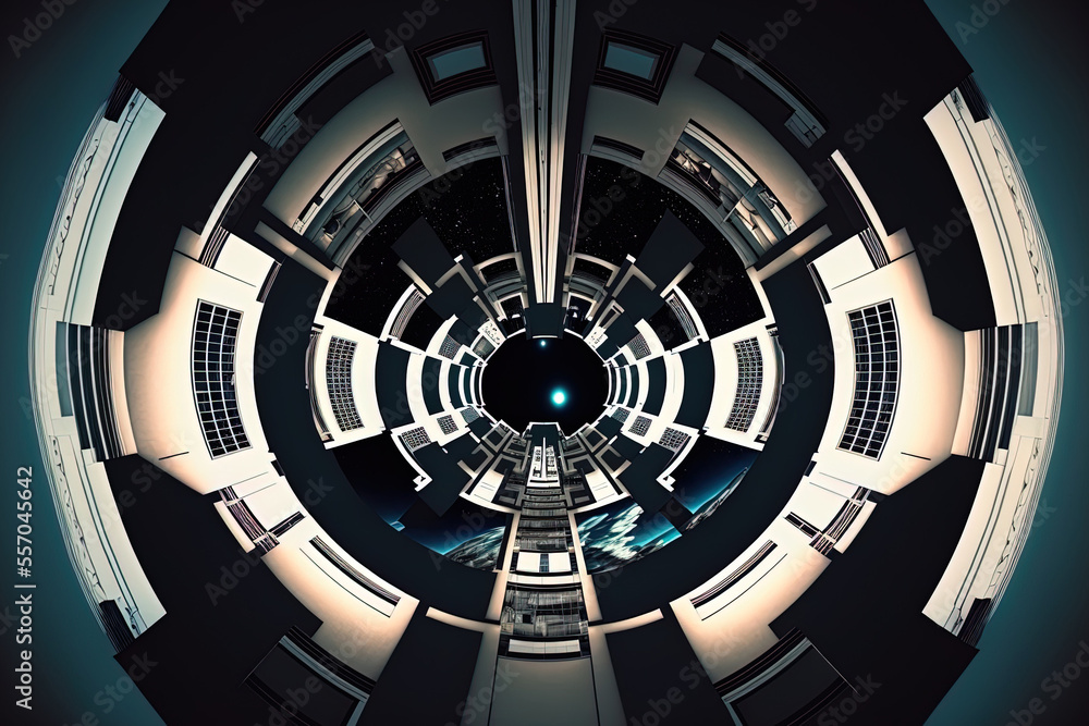 Illustration of the interior of a dark contemporary futuristic dazzling ...