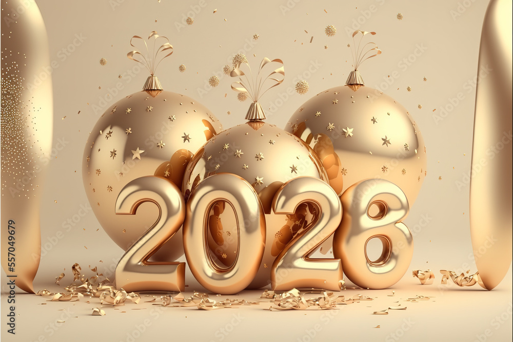 gold helium balloons 2026 letter with confetti gold. Celebration happy ...