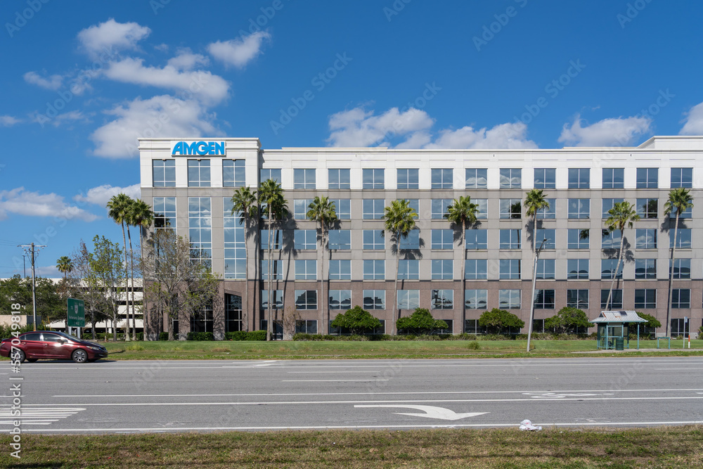 Tampa, FL, USA - January 8, 2022: Amgen office building is shown in ...