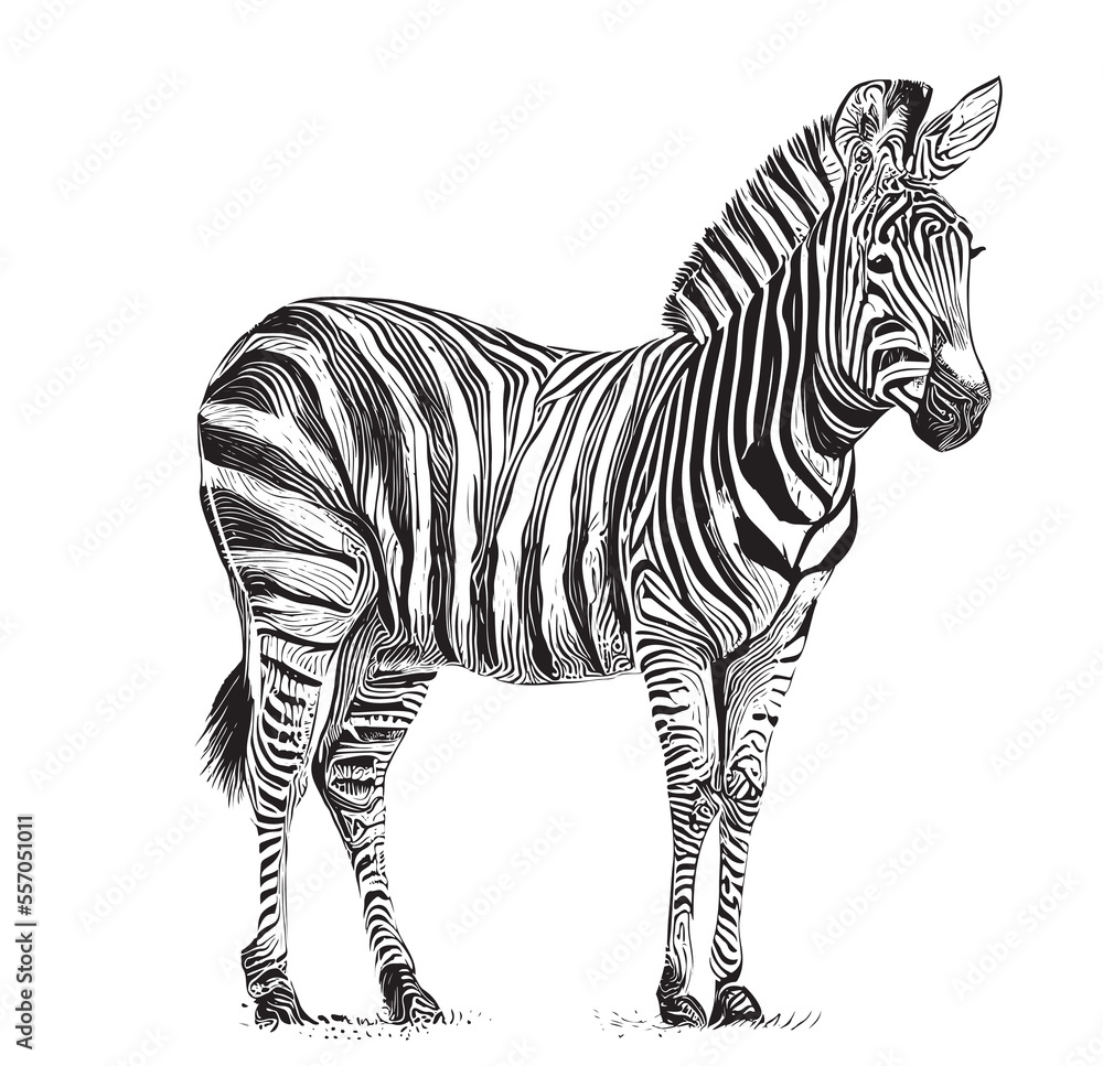 Zebra standing sketch hand drawn wild animals Vector illustration Stock ...
