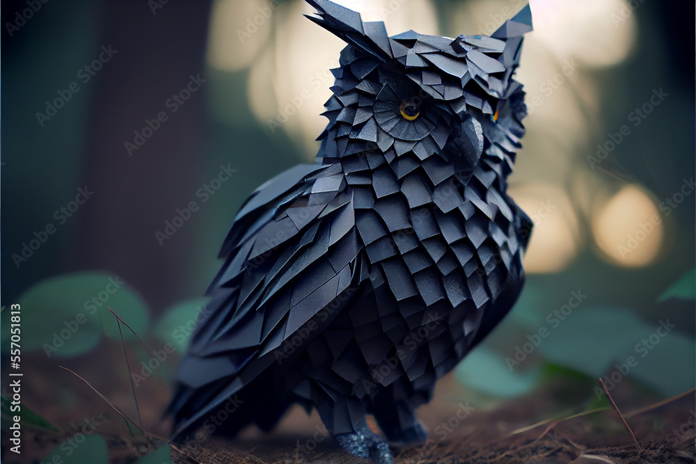 Gothic papercraft owl generative art Stock Illustration | Adobe Stock