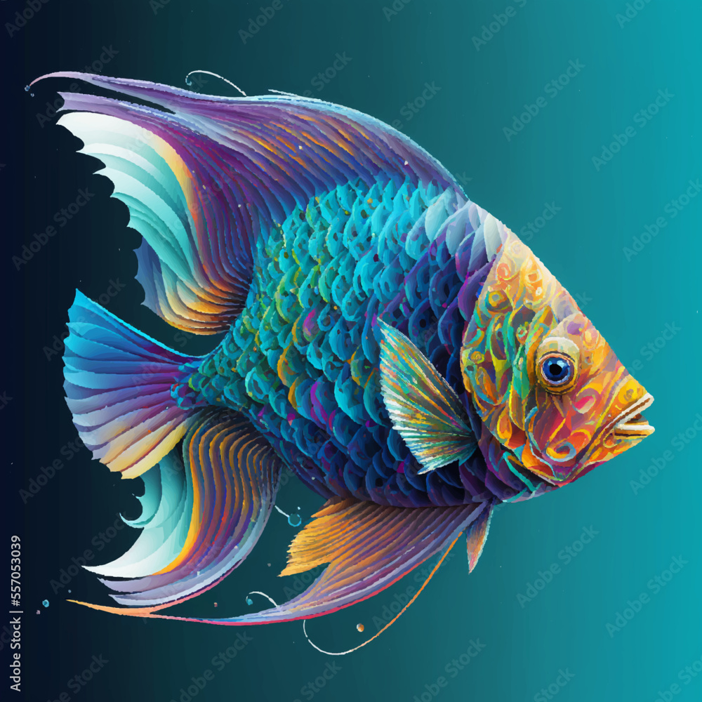 Cartoon aquarium fish with patterns. Vector illustration, print for ...