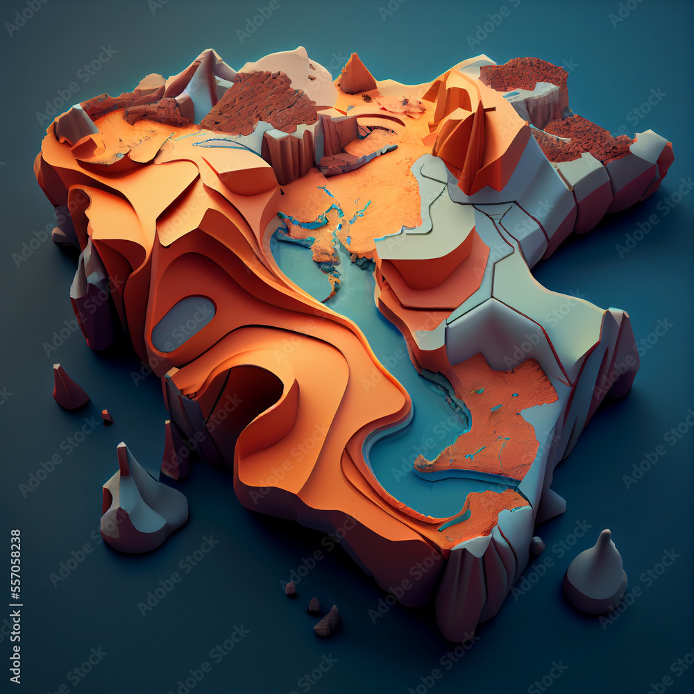 topo map with heatmap projected; 3d render Stock Illustration | Adobe Stock