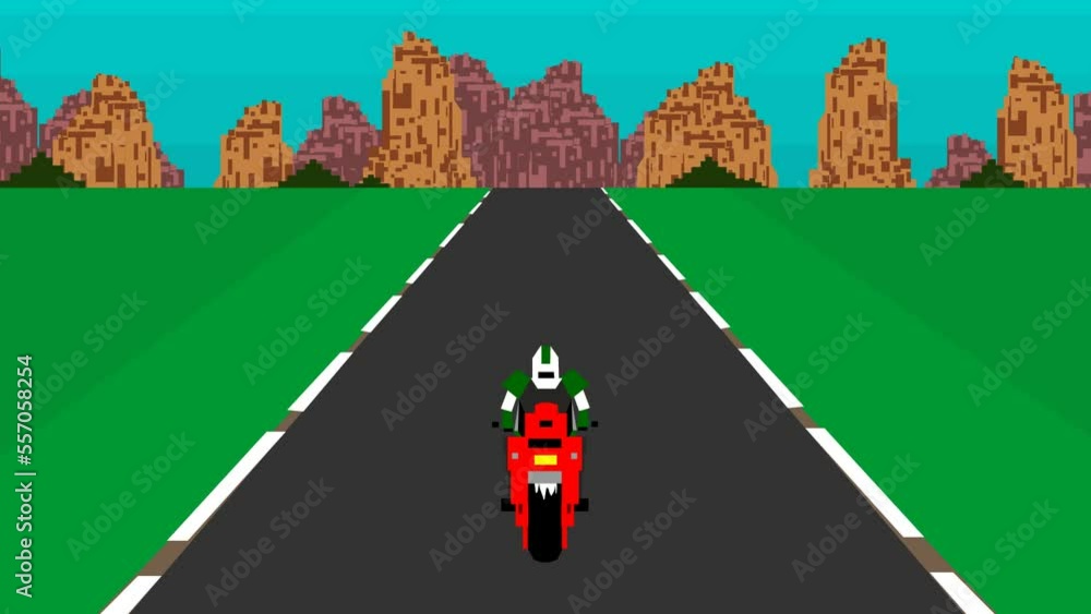 Animated video of old racing motorcycle game in 8-bit style, arcade ...