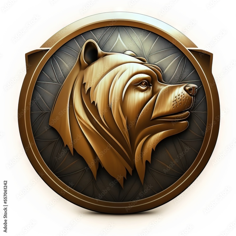 ภาพประกอบสต็อก a golden bear head on a black and gold emblem with ...