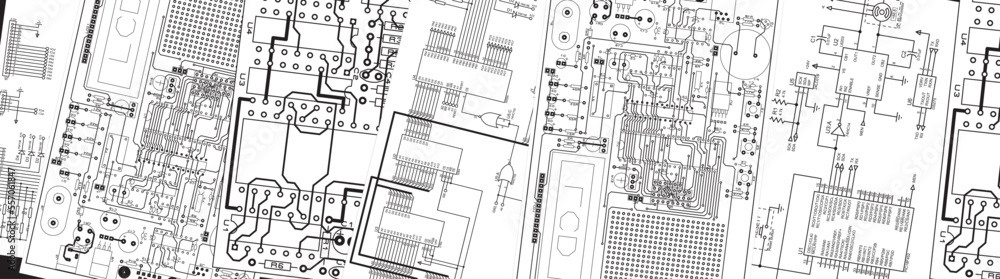 Schematic background. Drawings of an electronic device on white paper ...