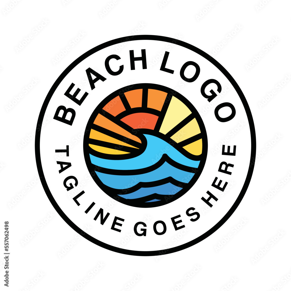 Premium Monoline Beach Logo Design Emblem Vector illustration Summer ...