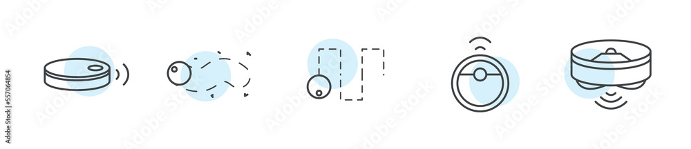 Cleaning robot modern line icon set, robotic vacuum cleaning concept ...