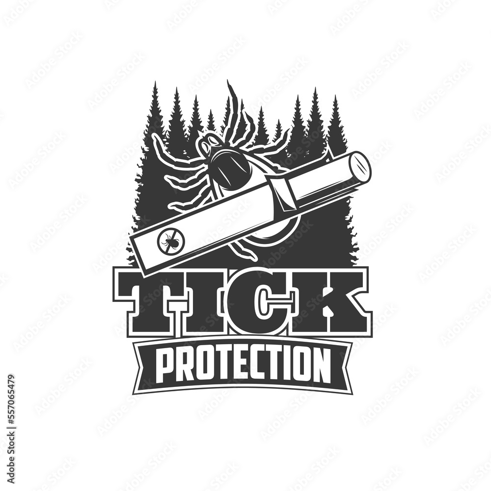 Tick protection icon, insect bugs or mites and forest parasites, vector ...