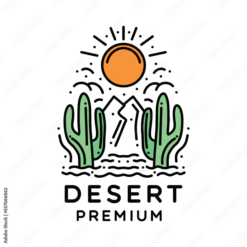 Premium Monoline Desert Logo Design Vintage Emblem Vector illustration ...