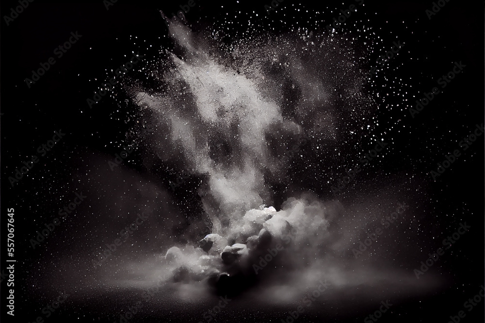 Dust explosion on black surface, ideal for overlays and backgrounds ...