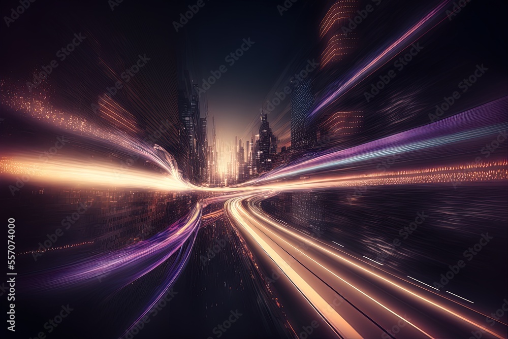 Illustration showing hyperloop speed warp with smeared lights from a ...