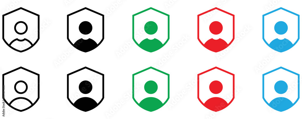 shield with people icon set. security account collections. protect ...