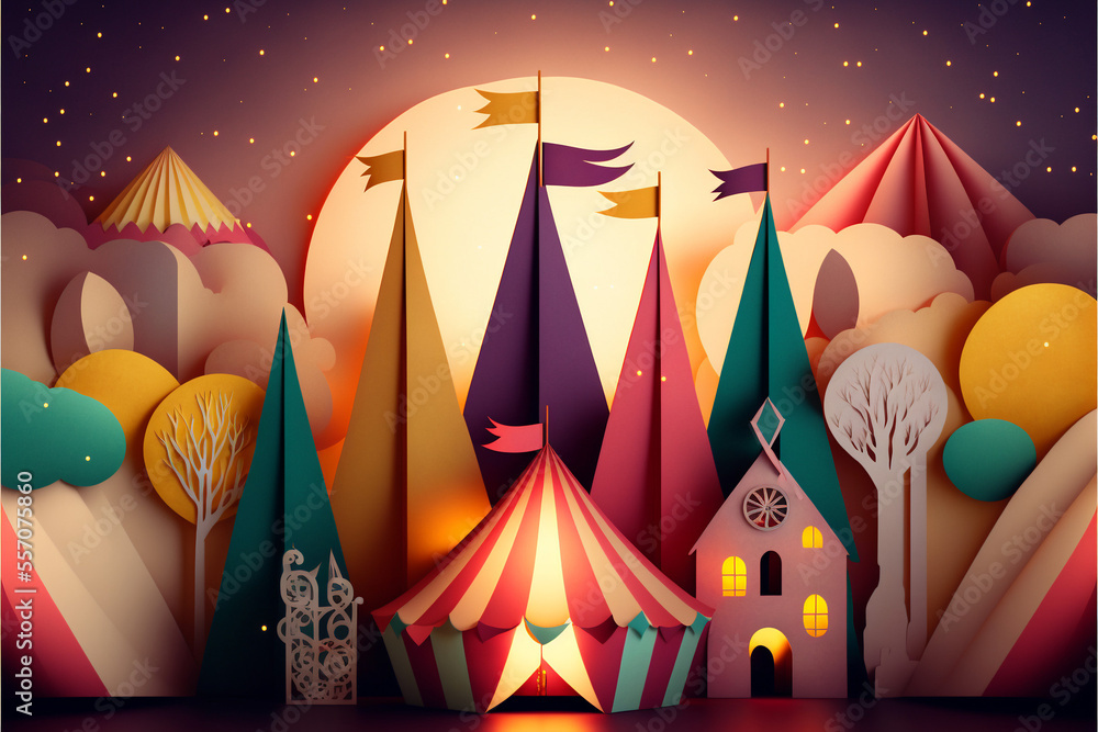 Papercraft Circus Scene Generative AI Stock Illustration | Adobe Stock