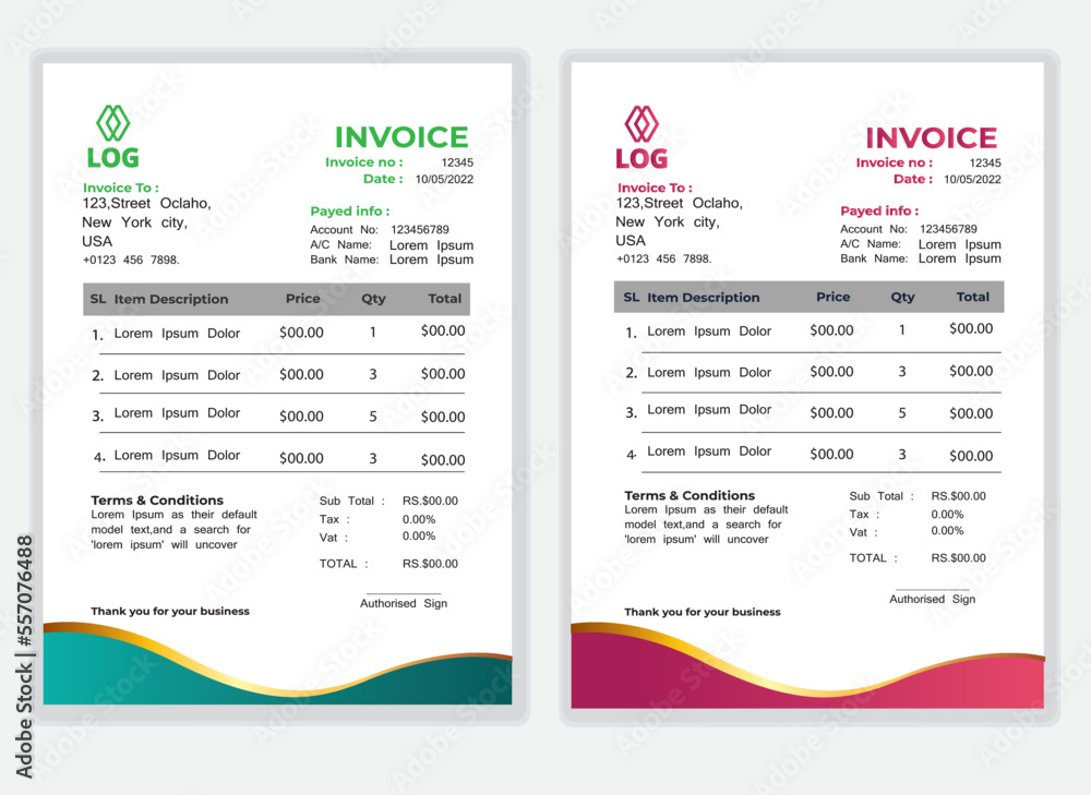 Business Minimal Corporate Invoice design template vector illustration ...