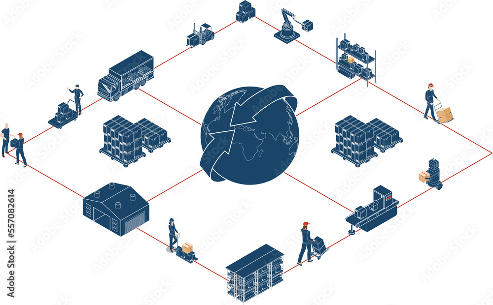 3D isometric Global logistics network concept with Transportation ...