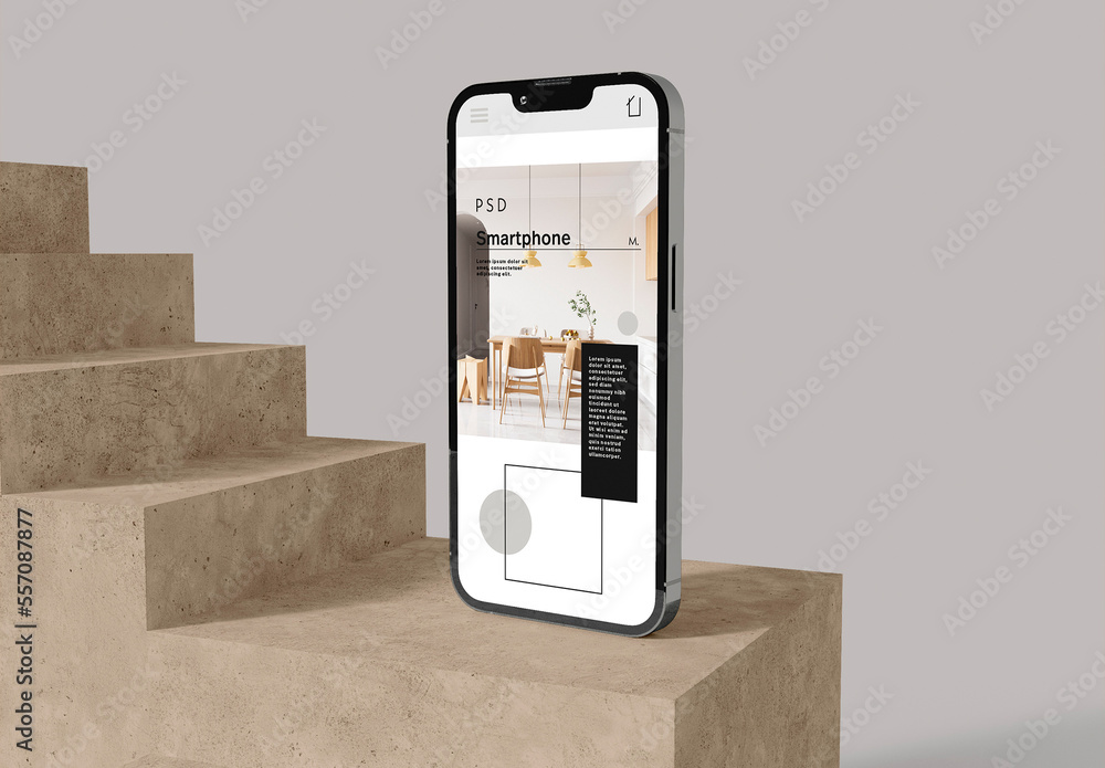 Smartphone on Stairs Mockup Stock Template | Adobe Stock