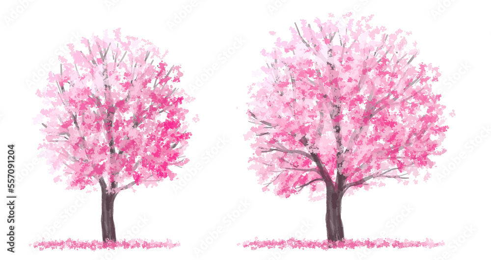 watercolor blooming flower tree side view isolated on white background ...
