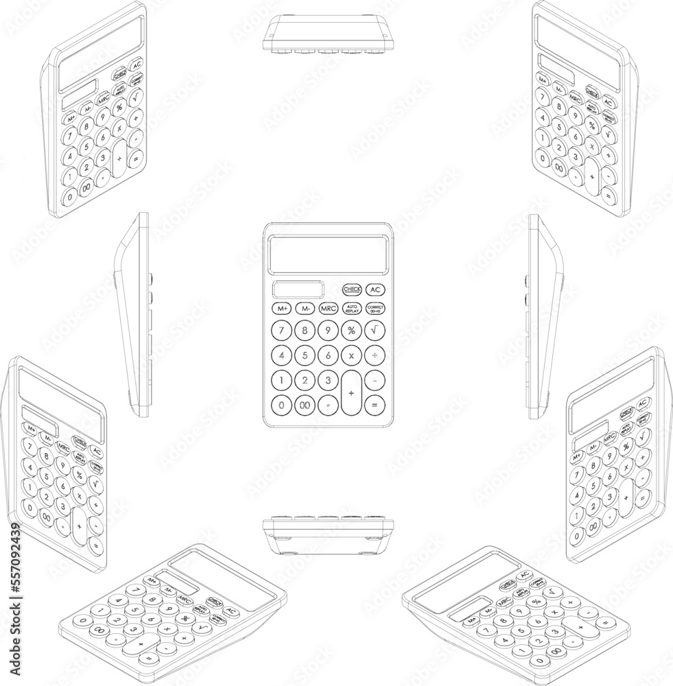 Calculator icon multi view for logo illustration 2D design outline ...