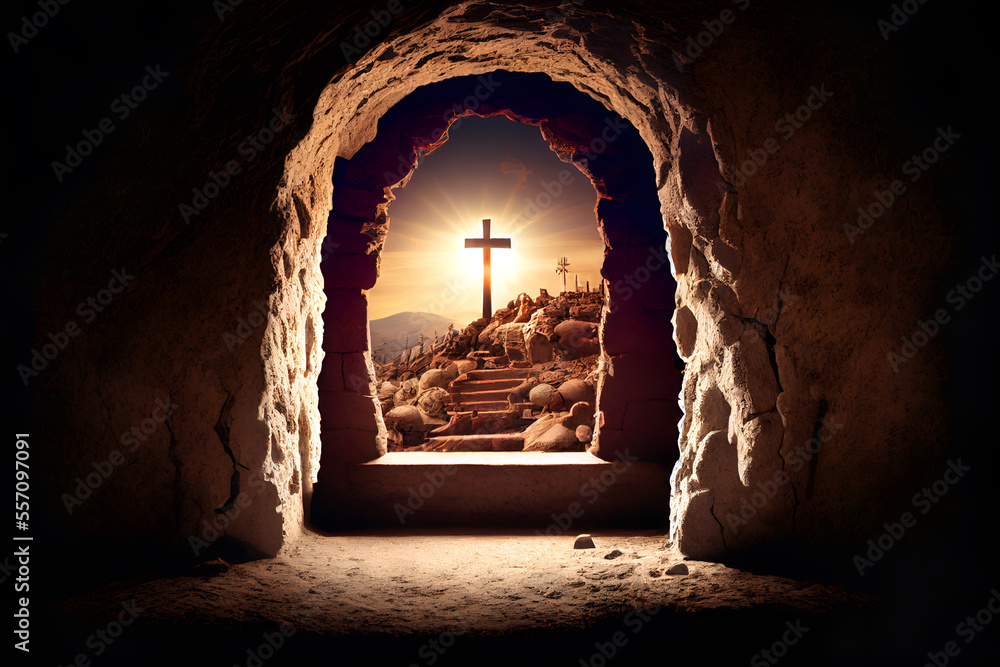 Empty tomb and crucification at the sunrise of the sun - Resurrection ...