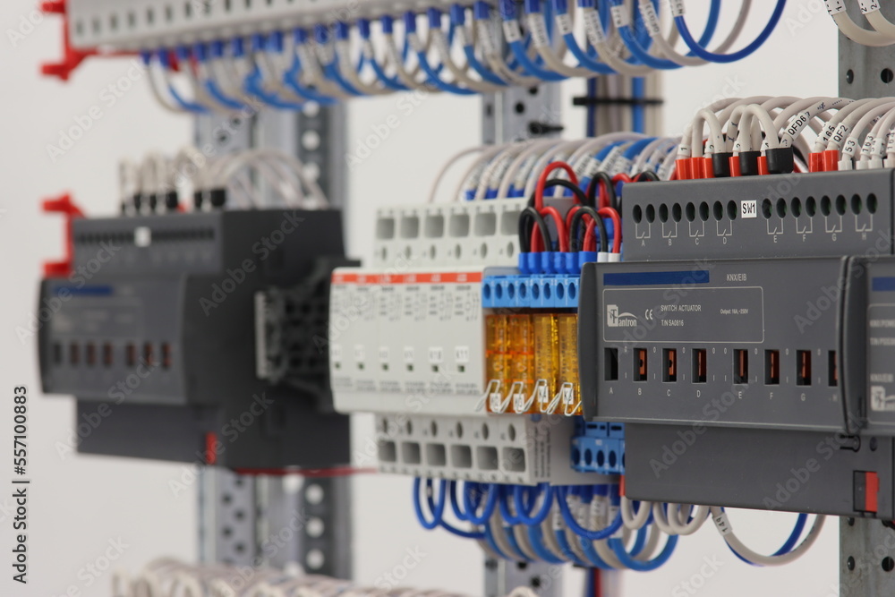 ABB electromagnetic contactors for load control in the electrical process control panel. Stock ...