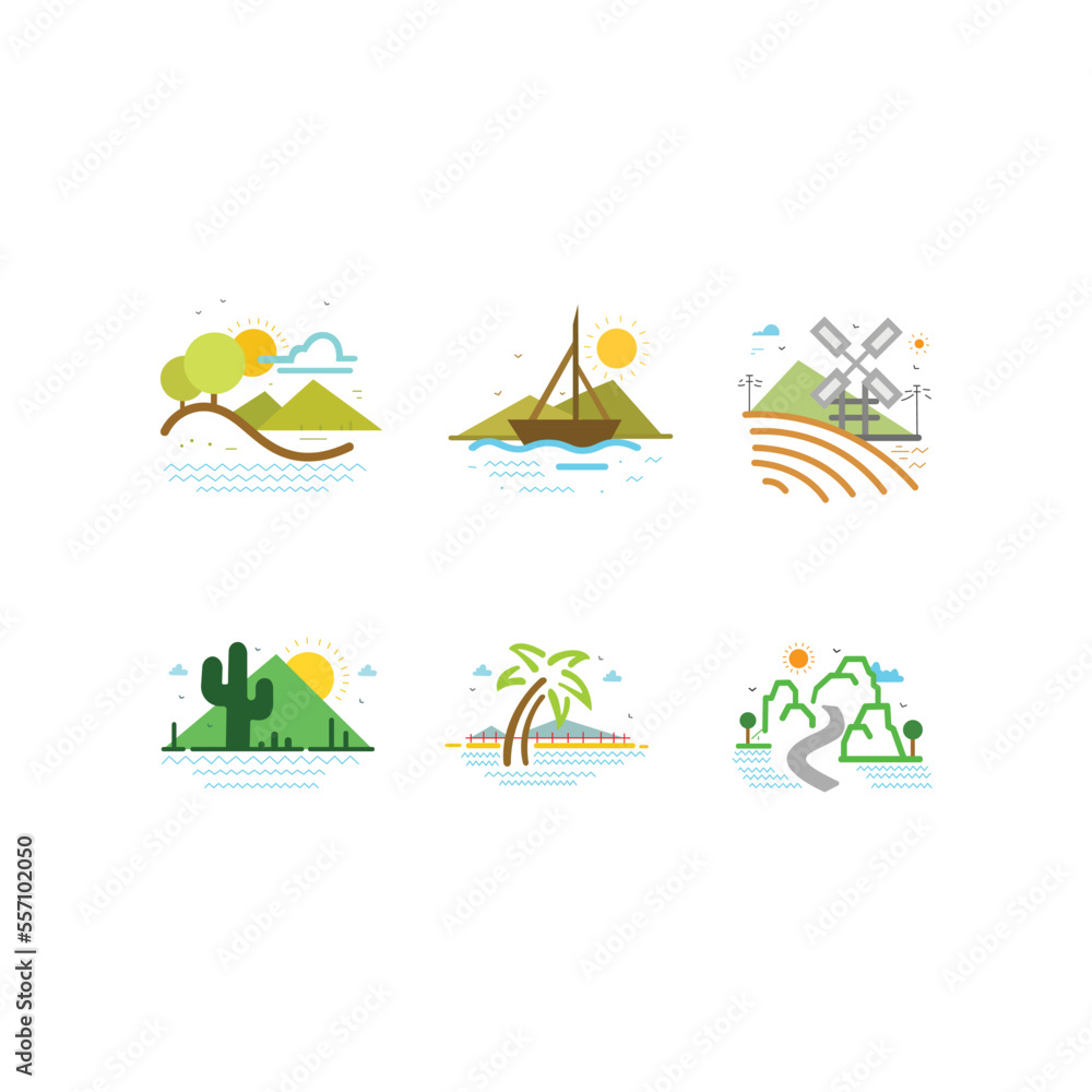 Design a illustrator vector of Sceneries. Sceneries Clip art Set ...