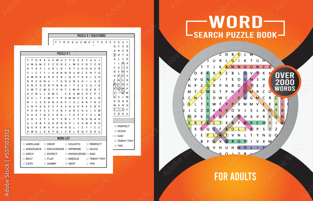 Word search puzzle book cover for adults Stock Vector | Adobe Stock