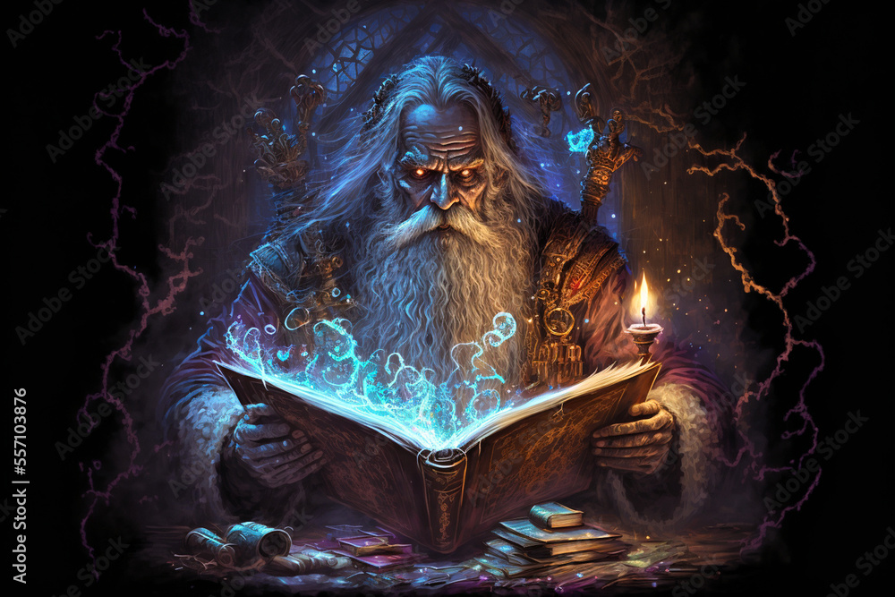 wizard reading a book generative AI Stock Illustration | Adobe Stock