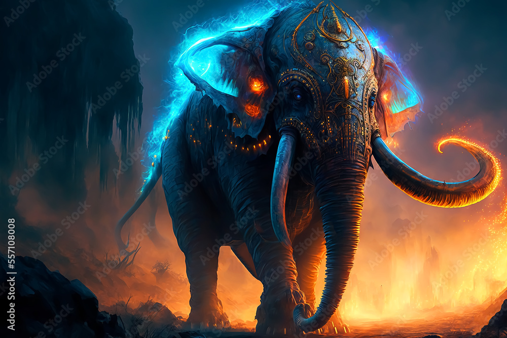 Giant Fantasy Alien themed elephant. Digital art, Alone Big elephant ...