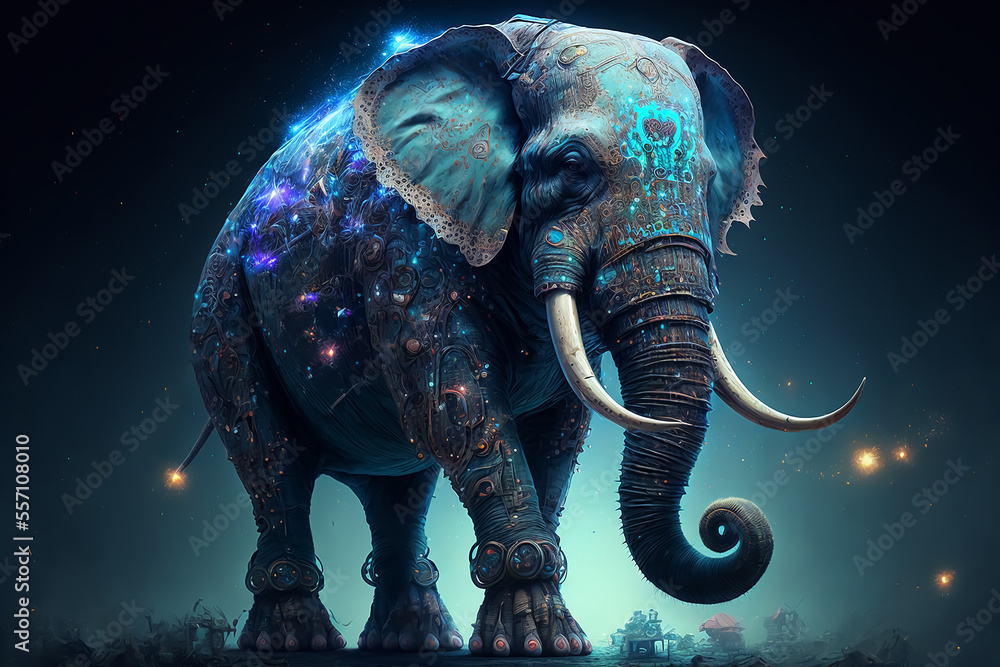 Giant Fantasy Alien themed elephant. Digital art, Alone Big elephant ...