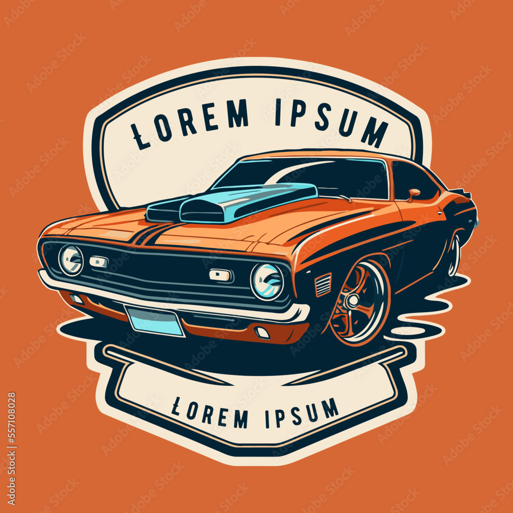 classic custom muscle car racing in retro style vector illustration ...