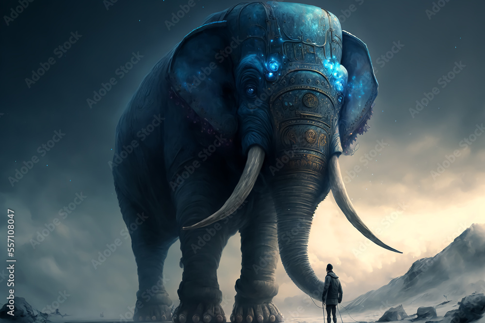 Giant Fantasy Alien themed elephant. Digital art, Alone Big elephant ...