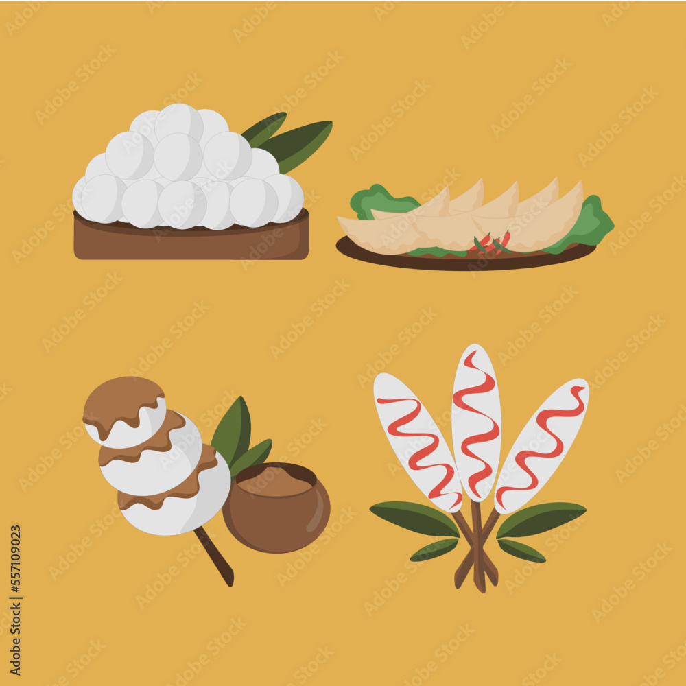 set icon traditional food indonesian cuisine sundanese cilok aci cimol ...