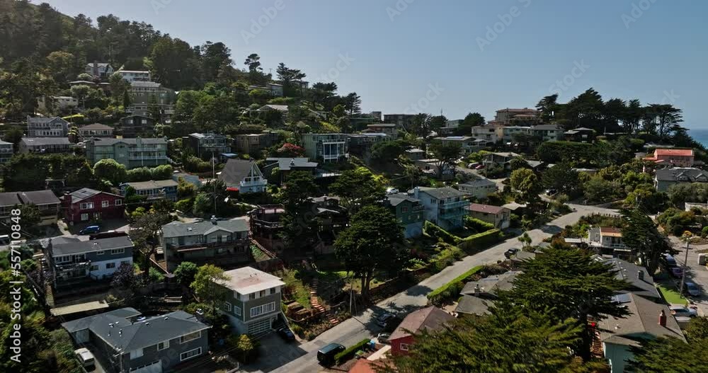 Pacifica California Aerial v5 drone flyover clifftop residential area ...