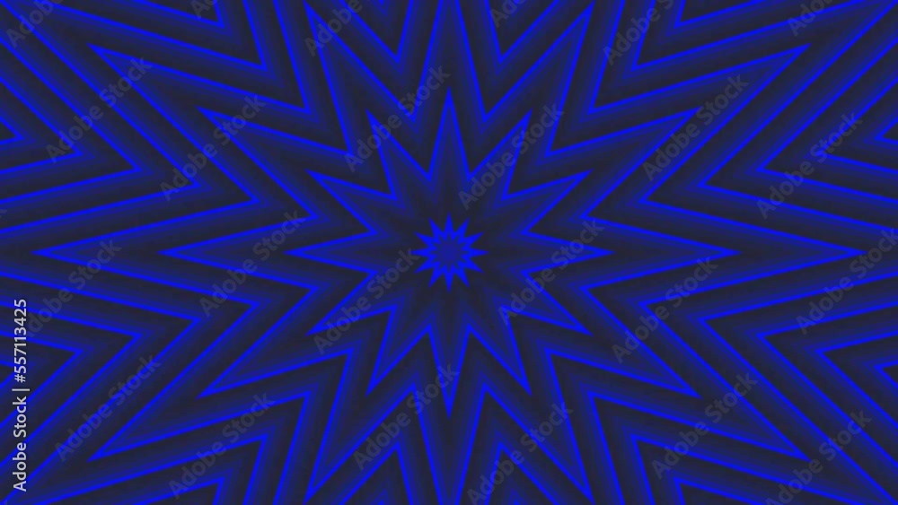 Blue octagonal star simple flat geometric on dark grey black background ...