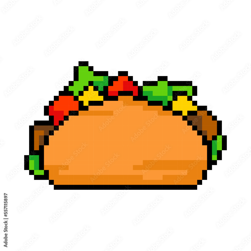 Pixel taco icon, 8Bit taco. Pixel Art Vector Illustration isolated on ...