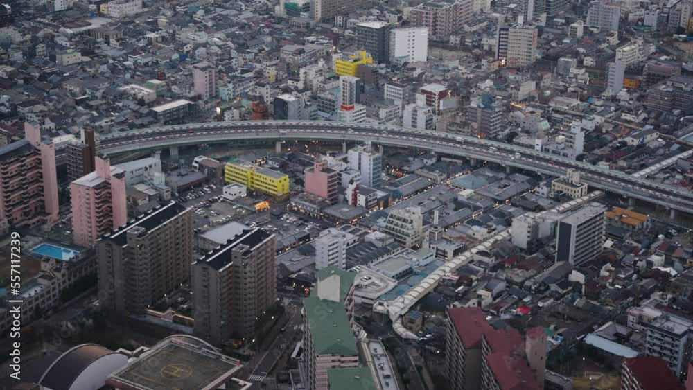 Matsushima Shinchi area of Osaka, Aerial Establishing Shot. Japan Stock ...
