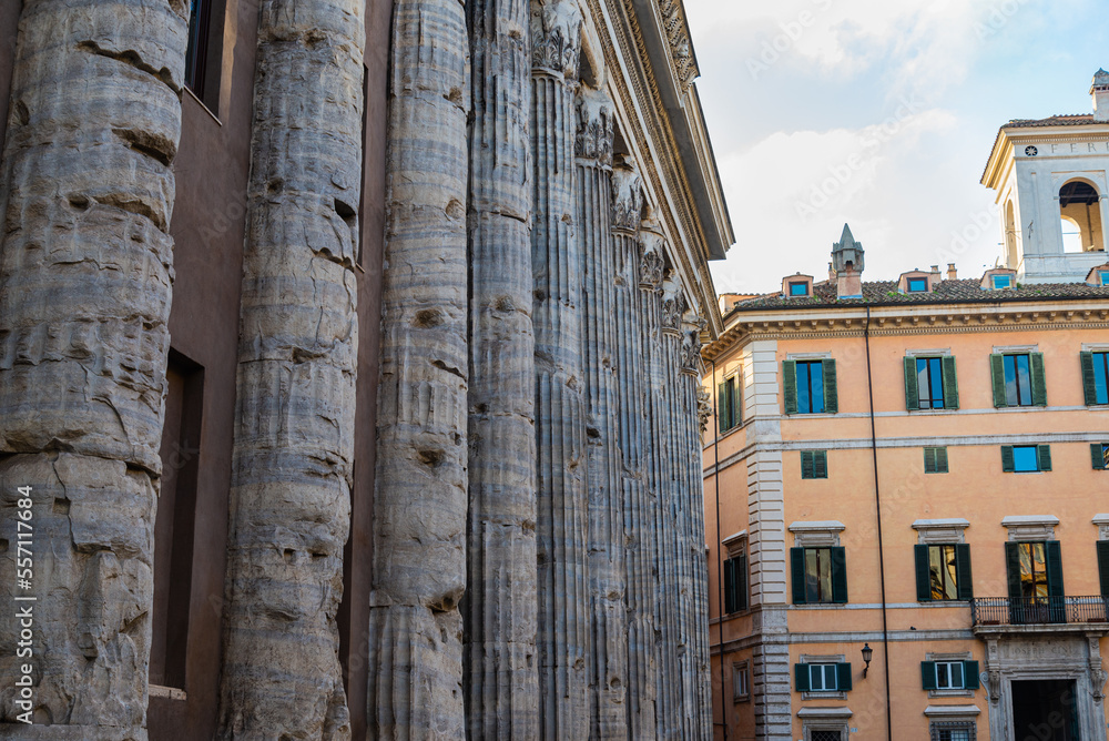 Colonnade at the facade of the famous "Tempio di Adriano" (Adrian's ...