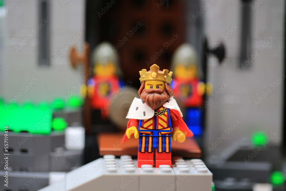 Hong Kong - December 25 2022: Minifigure dressing like medieval king ...