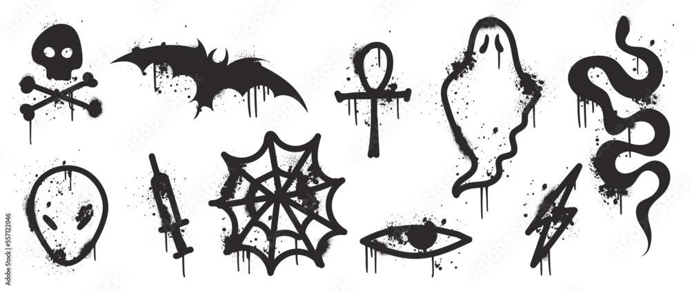 Set of graffiti spray pattern vector illustration. Collection of spray ...