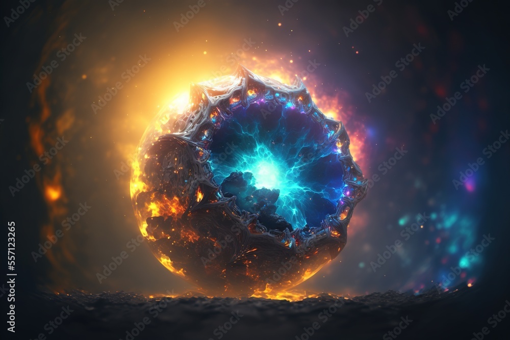 A glorious galaxy rising from the surface of a ocean planet, a nebulae ...