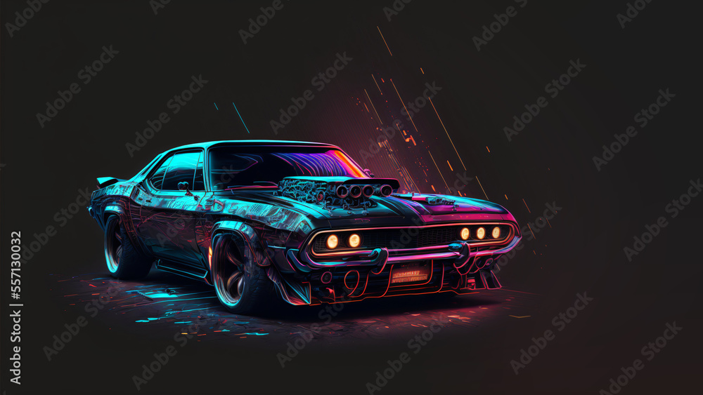 futuristic neon car with night city background, cyber punk, digital ...