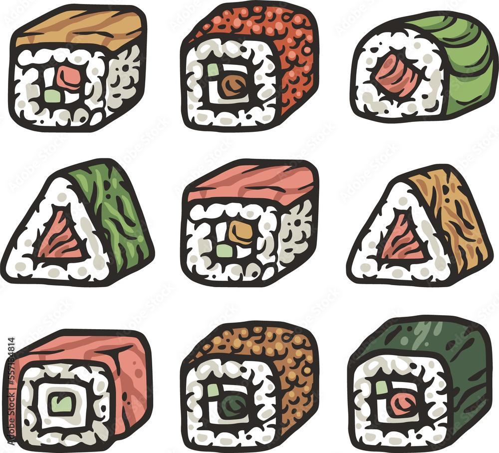 sushi, food, fish, asian food, seafood, salmon, shrimp, illustration ...