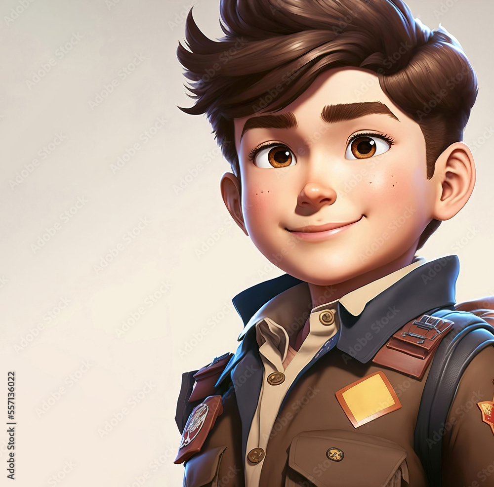 portrait of confident handsome boy in scout uniform with different ...