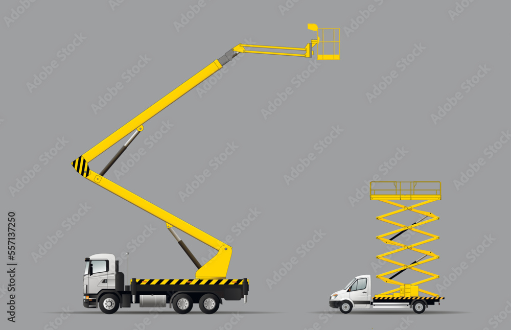 Construction lifting equipment. A set of images of aerial platforms on ...