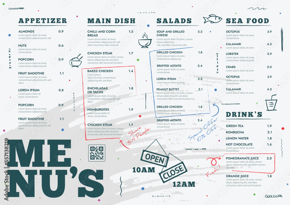 Restaurant cafe menu, template design, A3 Size, Single page food menu ...