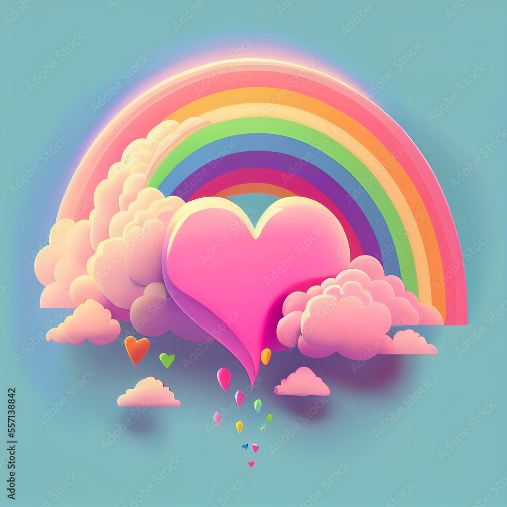 Heart. Rainbow. Cartoon heart in the sky with a rainbow. Valentine ...