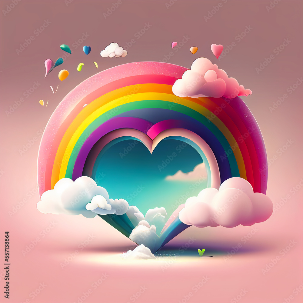 Heart. Rainbow. Cartoon heart in the sky with a rainbow. Valentine ...