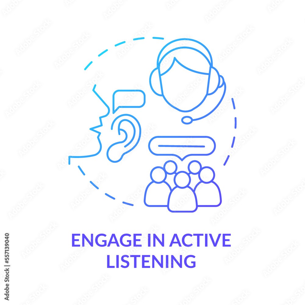 Engage in active listening blue gradient concept icon. Call center ...