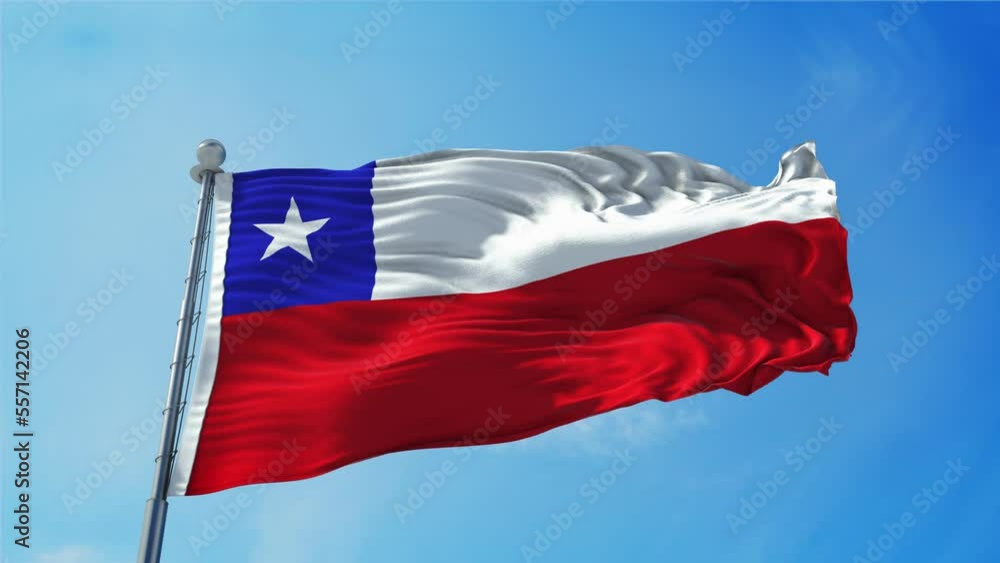 Chile Flag Loop. Realistic 4K. 30 fps flag of the Chile. Chilean waving in the wind. Seamless ...
